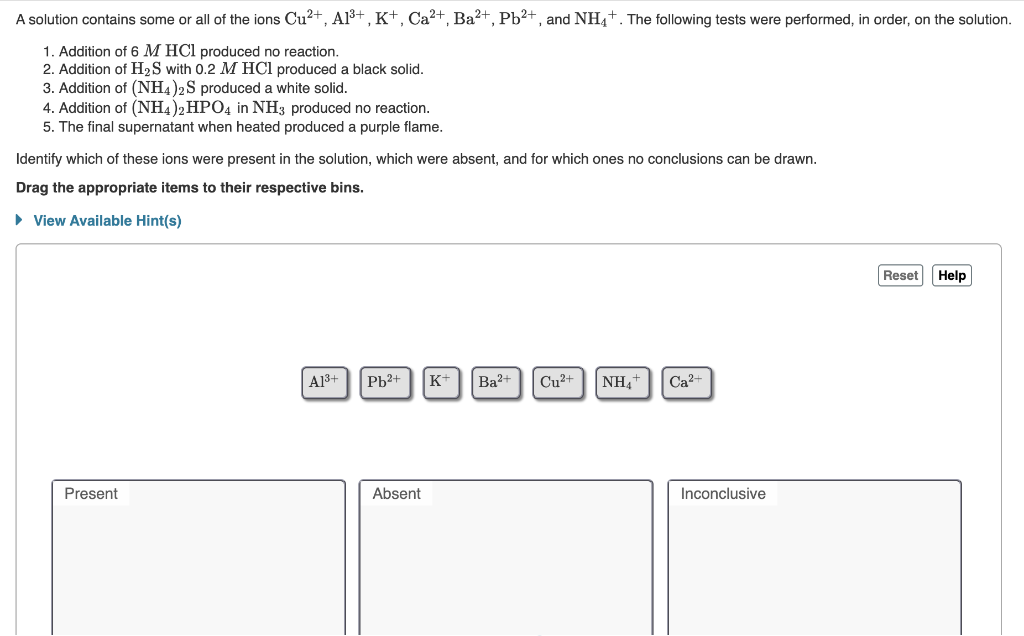 Solved A solution contains some or all of the ions Cu2+, | Chegg.com