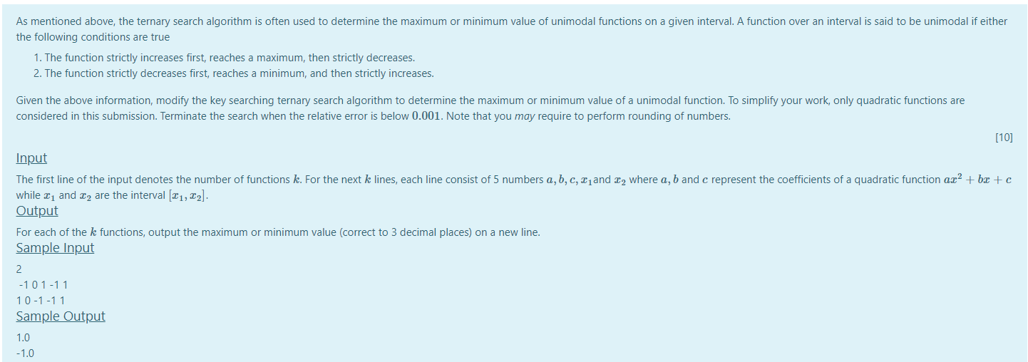 Solved As Mentioned Above The Ternary Search Algorithm Is 6356
