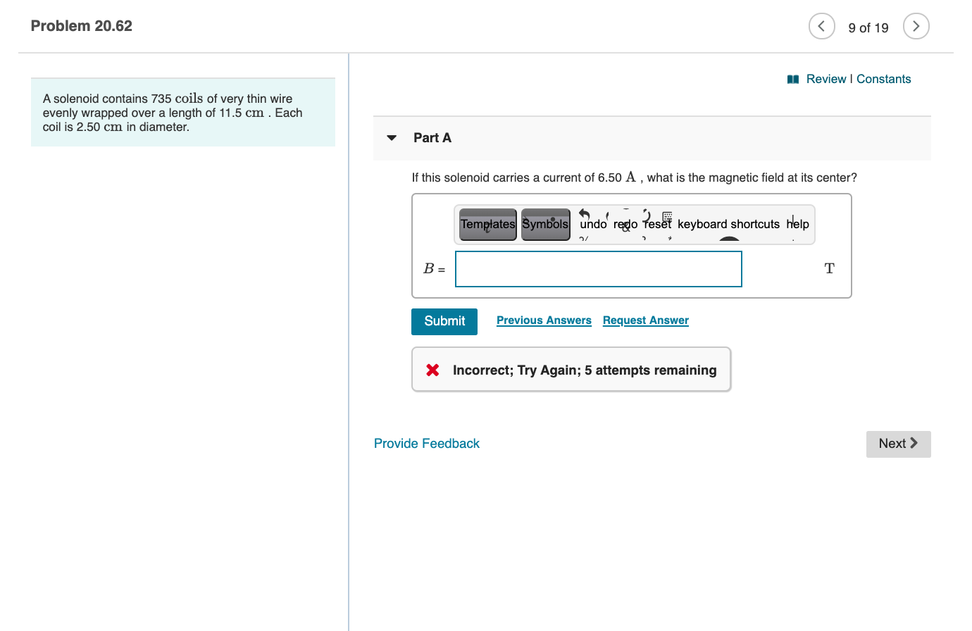 Solved Problem 20.62 9 of 19 > M Review | Constants A | Chegg.com