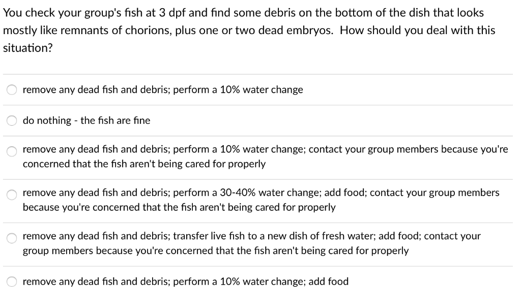 Solved You check your group's fish at 3 dpf and find some | Chegg.com