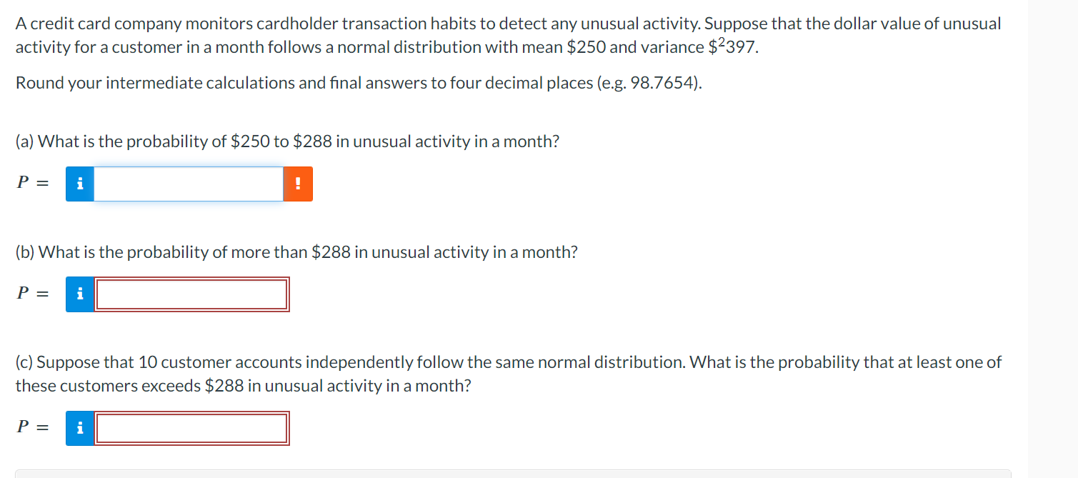 Solved A credit card company monitors cardholder transaction | Chegg.com