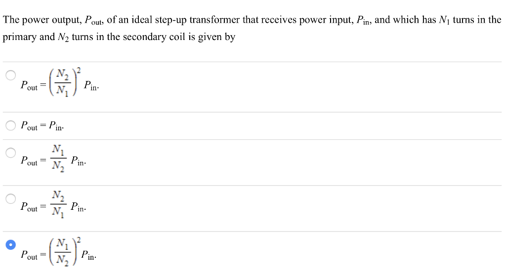 Solved The power output, Pout, of an ideal step-up | Chegg.com
