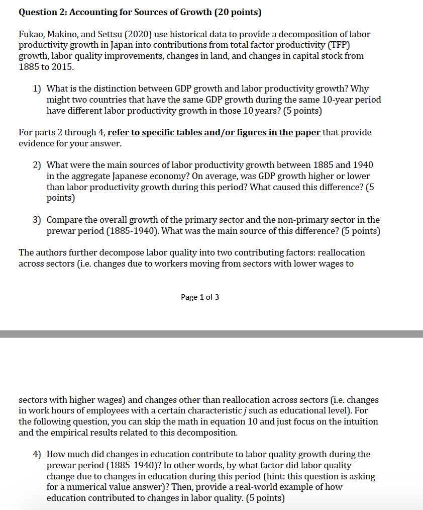 Solved Question 2: Accounting for Sources of Growth ( 20 | Chegg.com
