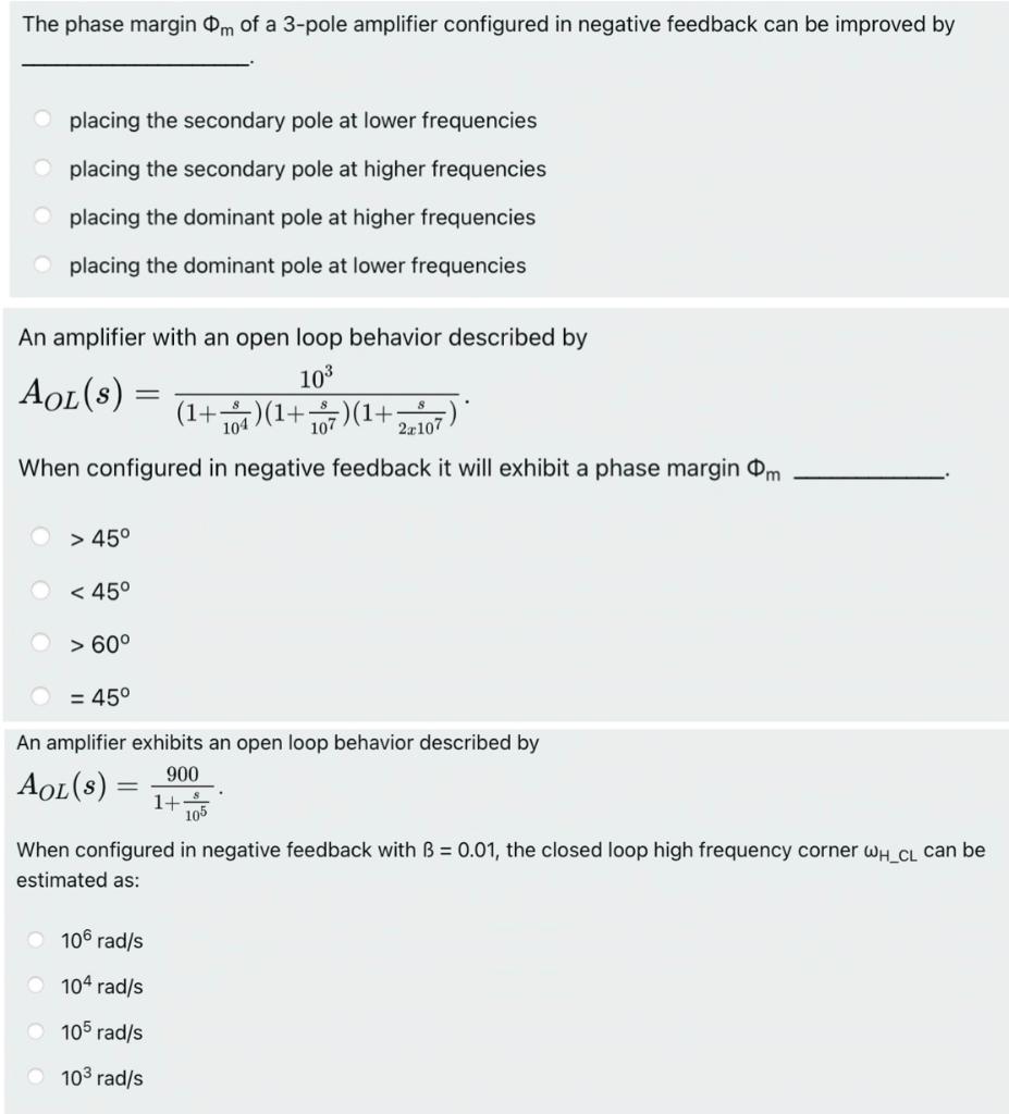 Solved The phase margin Om of a 3-pole amplifier configured | Chegg.com
