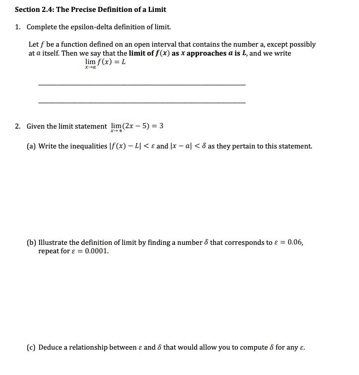 Solved Section 2 4 The Precise Definition Of A Limit 1