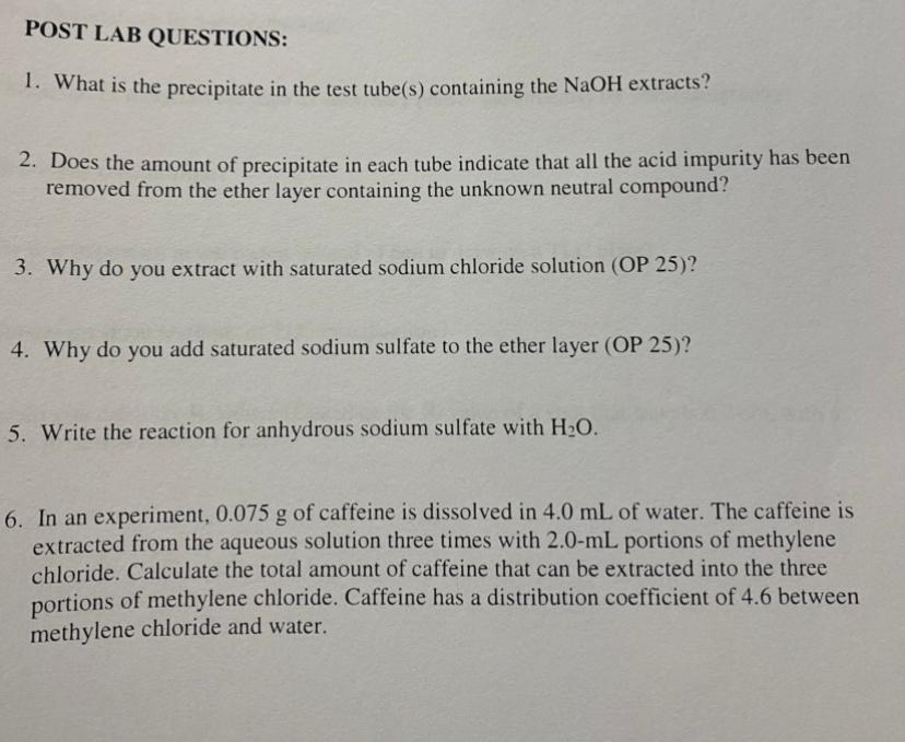 Solved POST LAB QUESTIONS: 1. What is the precipitate in the | Chegg.com