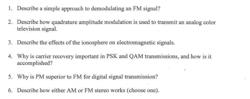 Solved 1. Describe a simple approach to demodulating an FM | Chegg.com