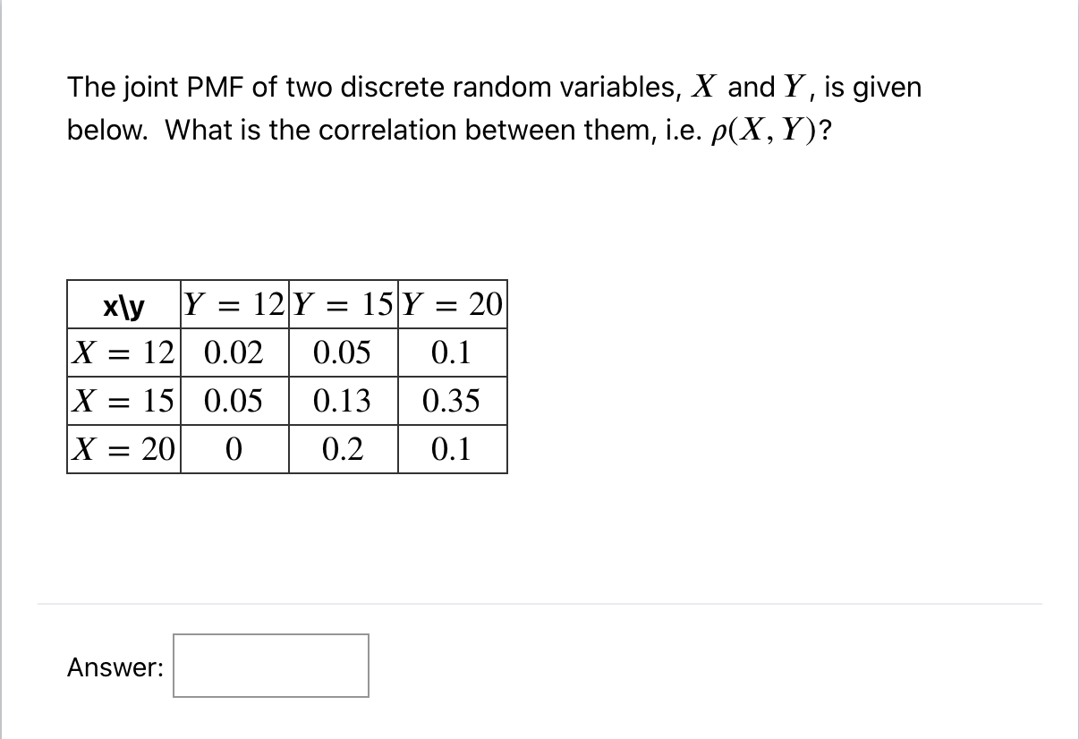 Solved The joint PMF of two discrete random variables, 𝑋X | Chegg.com