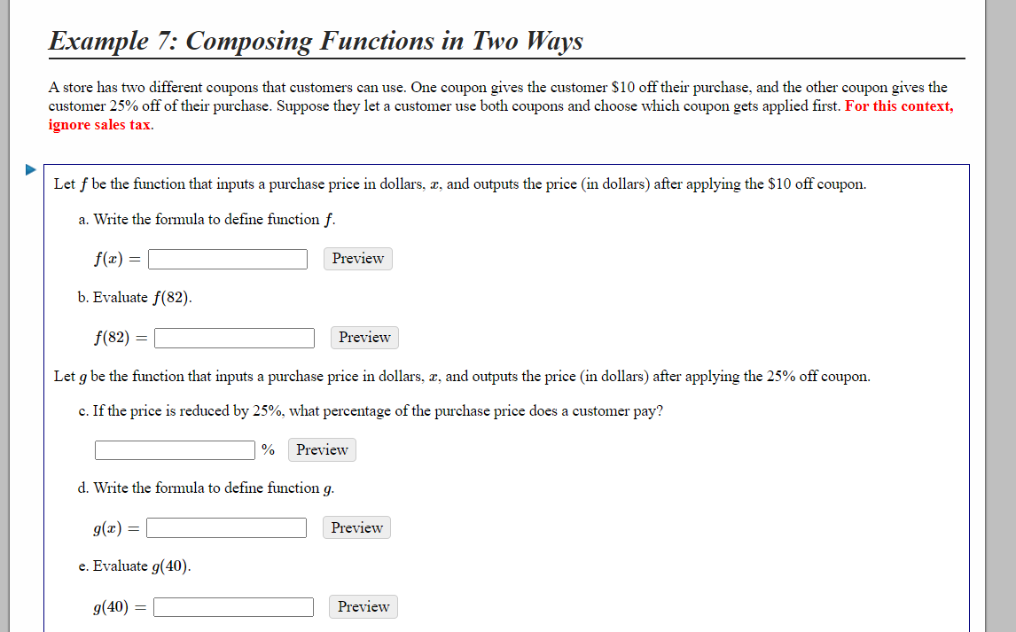 Solved Example 7: Composing Functions in Two Ways A store | Chegg.com