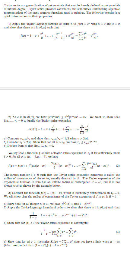 Solved Taylor series are generalization of ﻿polynomials that | Chegg.com