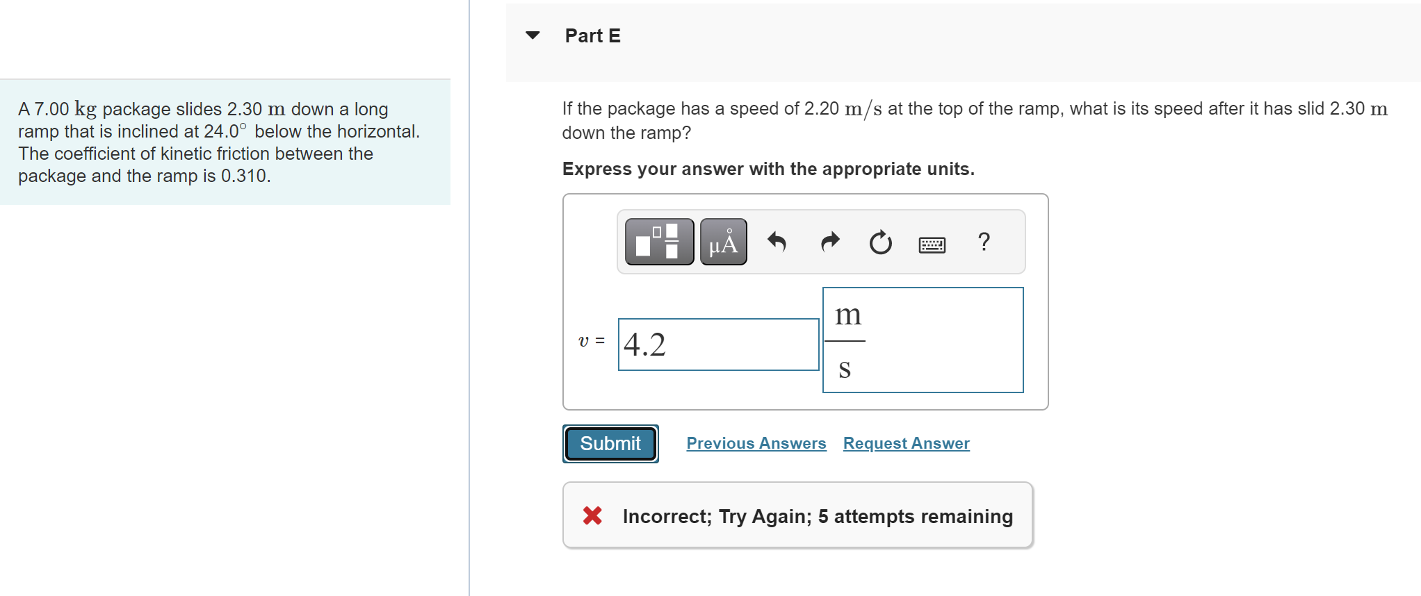 Solved A 7.00 kg package slides 2.30 m down a long If the | Chegg.com