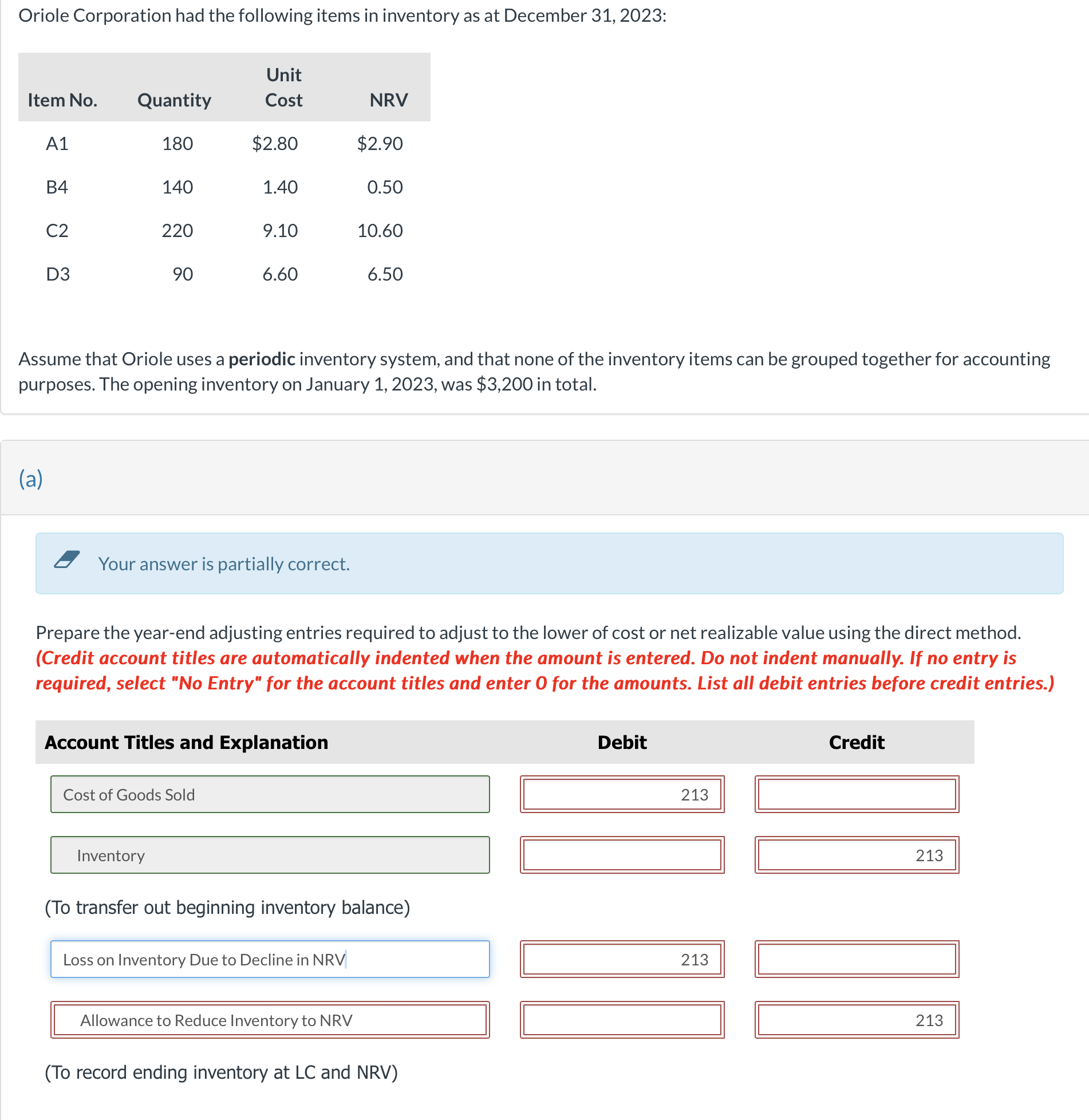 Solved Oriole Corporation had the following items in | Chegg.com