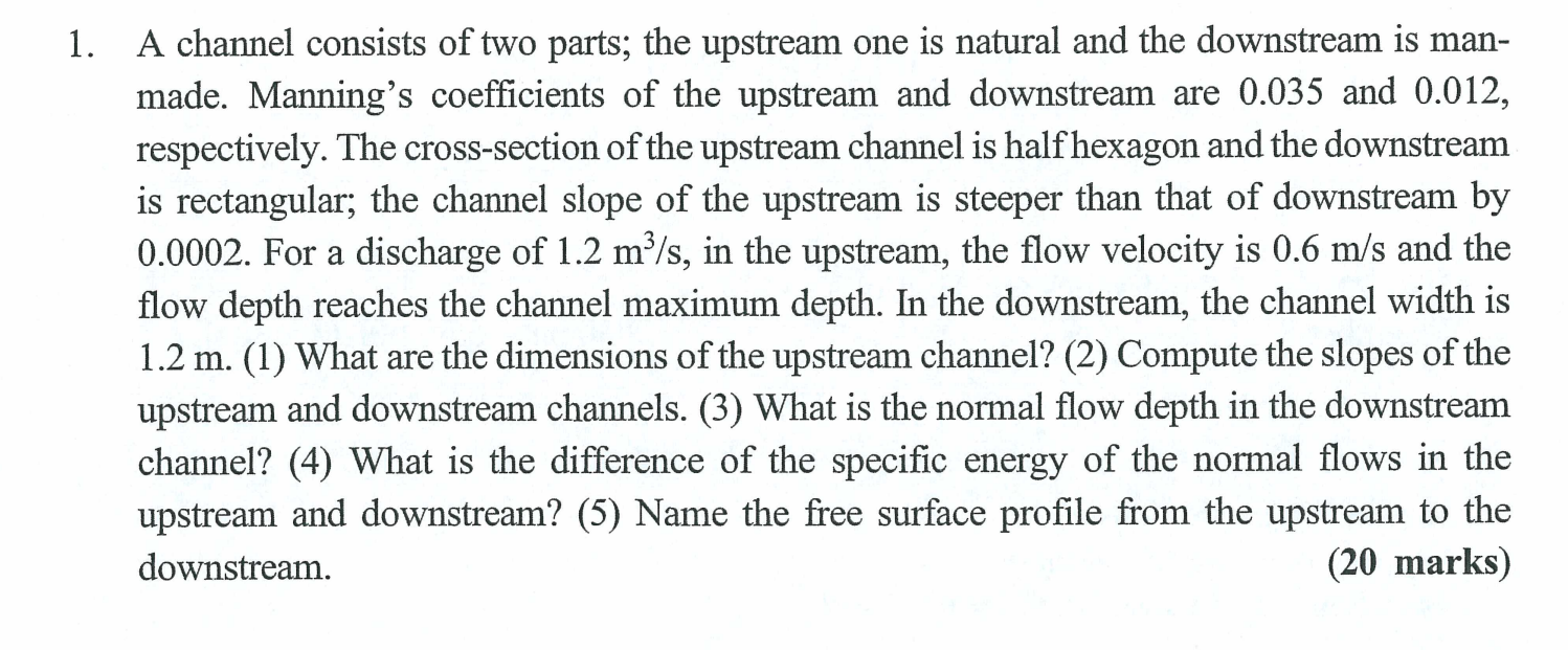 Solved A channel consists of two parts; the upstream one is | Chegg.com
