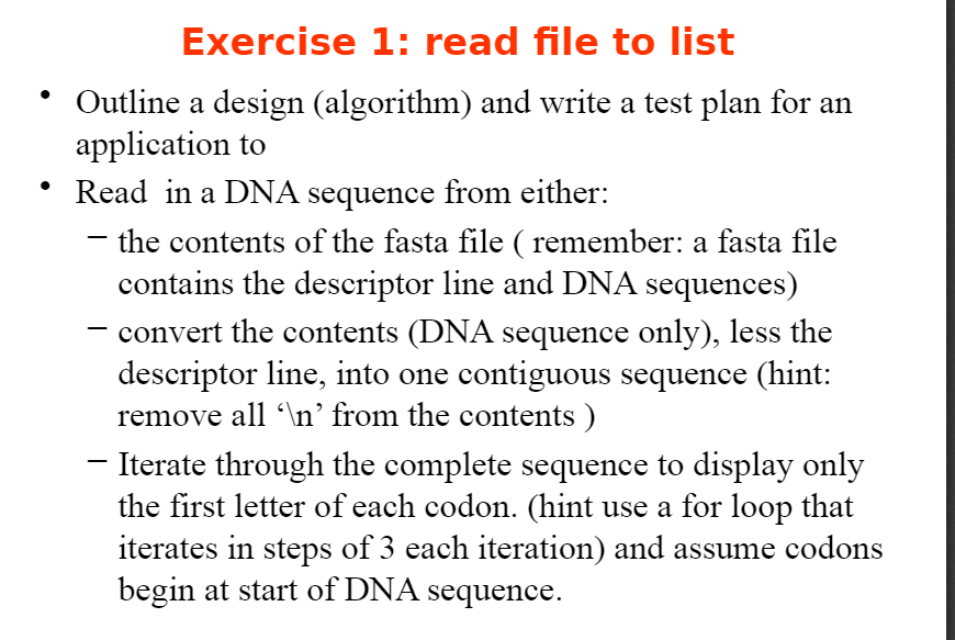 Exercise 1: read file to list Outline a design | Chegg.com