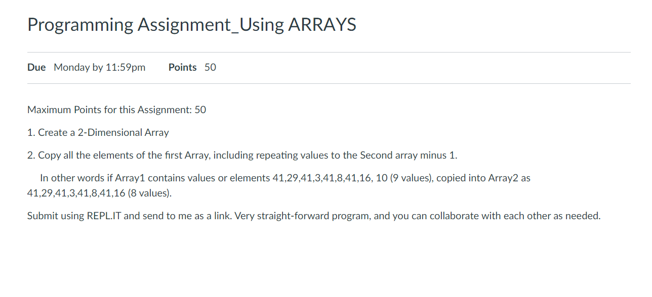 Solved Programming Assignment_Using ARRAYS Due Monday by | Chegg.com