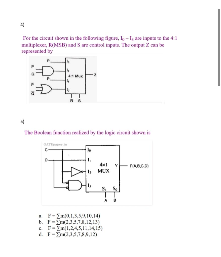 Solved 4) For the circuit shown in the following figure, 1o | Chegg.com