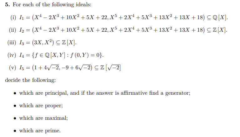 Solved 5. For each of the following ideals: (i) | Chegg.com