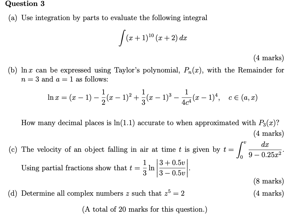 Solved Question 3 (a) Use integration by parts to evaluate | Chegg.com