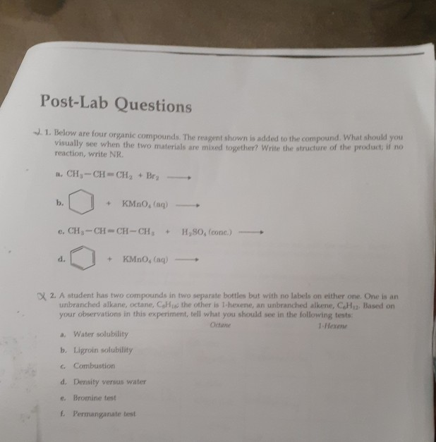 Solved Post-Lab Questions 1. Below are four organic | Chegg.com