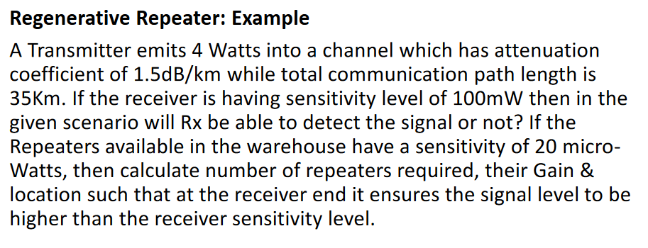 Regenerative Repeater: Example A Transmitter emits 4 | Chegg.com
