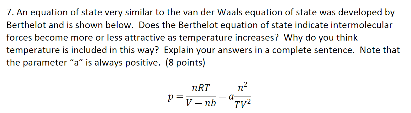 Solved An equation of state very similar to the van der | Chegg.com