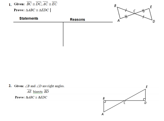 Solved 1. Given: BC DC, AC EC Prove: ?4BC ??DC Statements | Chegg.com