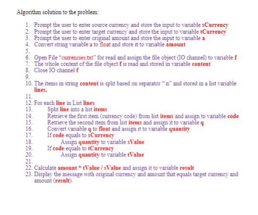 Solved currencies.txt is provided by courseAlgorithm | Chegg.com