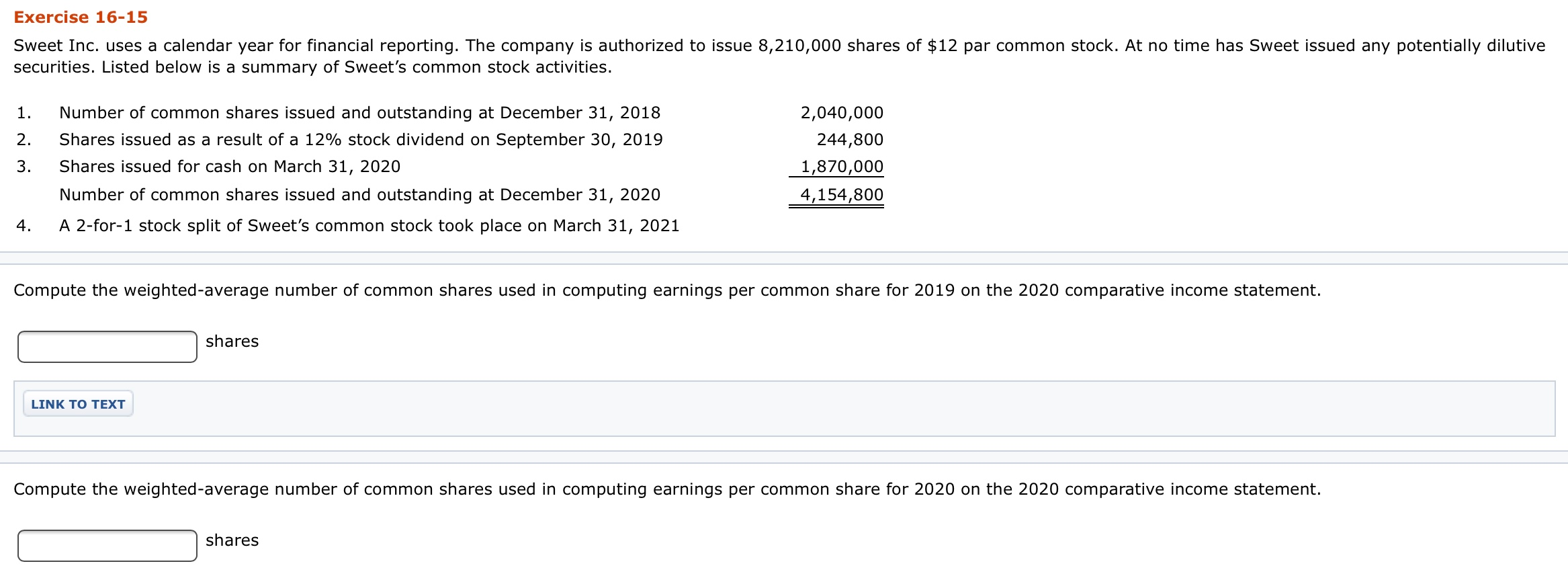 Solved Exercise 16-15 Sweet Inc. uses a calendar year for | Chegg.com
