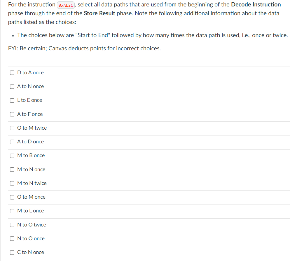 For the instruction 0xAE2C, select all data paths | Chegg.com