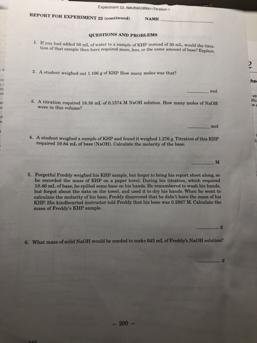 Solved SECTION INSTRUCTOR REPORT FOR EXPERIMENT 22 DATE | Chegg.com