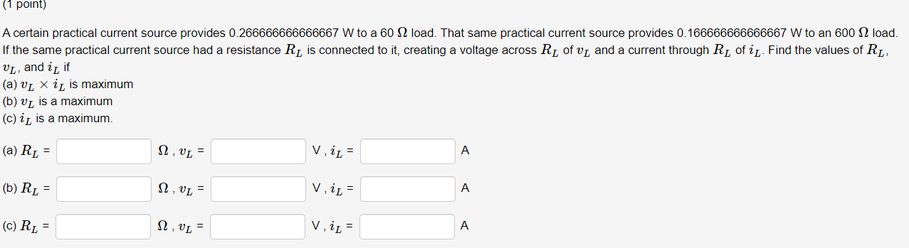 Solved (1 point) A certain practical current source provides | Chegg.com