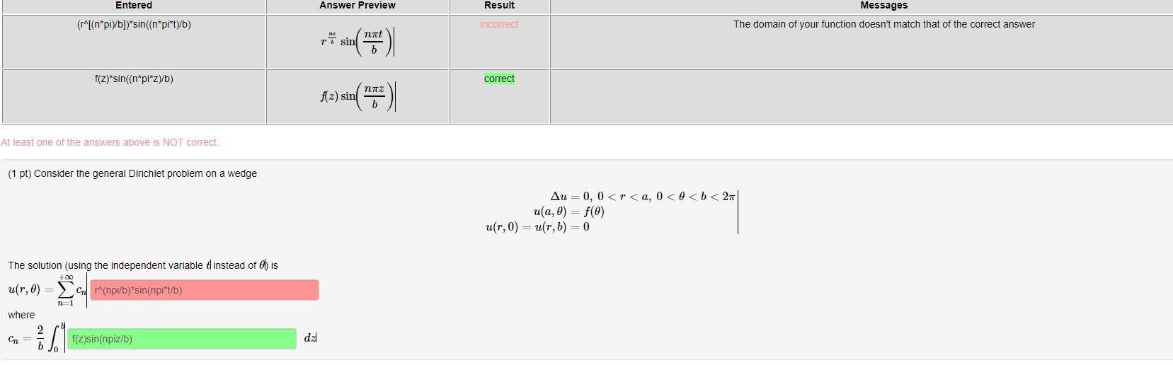 Solved Entered Answer Preview Result Messages The domain of | Chegg.com