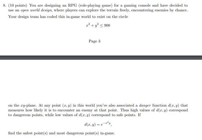 Solved 8. (10 points) You are designing an RPG (role-playing | Chegg.com