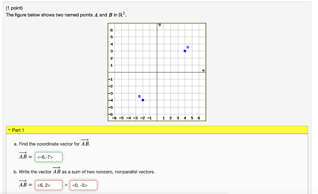 Solved (1 point) The figure below shows two named points A | Chegg.com