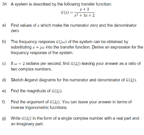 Solved 34 A system is described by the following transfer | Chegg.com