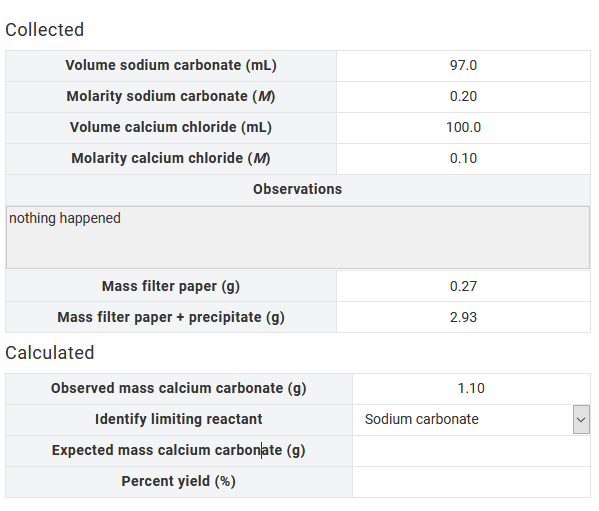 Solved What is the expected mass of Calcium Carbonate? What | Chegg.com