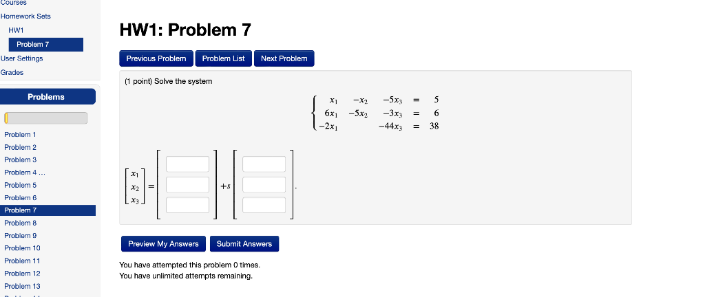 Solved Courses Homework Sets HW1 Problem 7 User Settings | Chegg.com