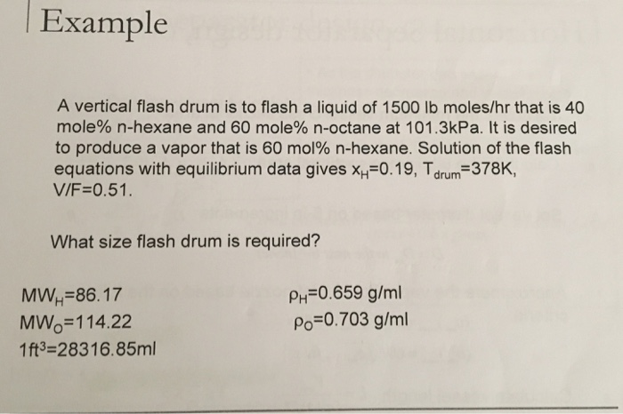 Solved Example A vertical flash drum is to flash a liquid of | Chegg.com