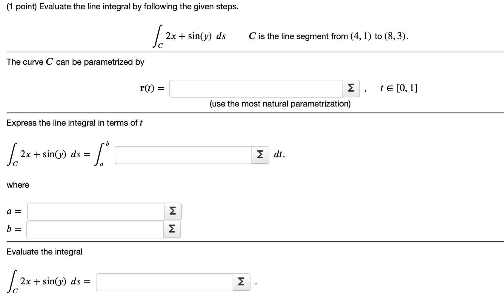 Solved (1 point) Evaluate the line integral by following the | Chegg.com