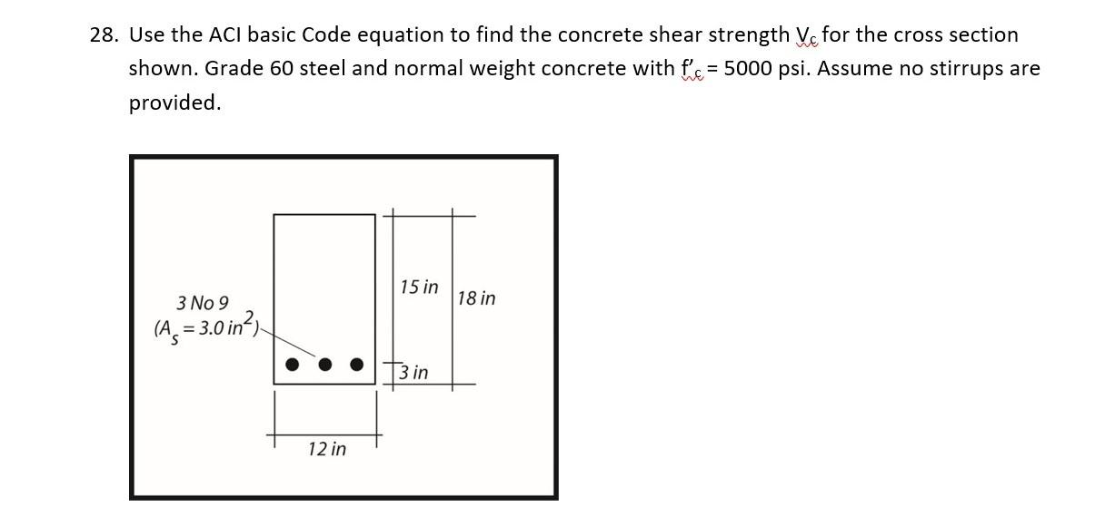 Solved 28. Use the ACI basic Code equation to find the | Chegg.com