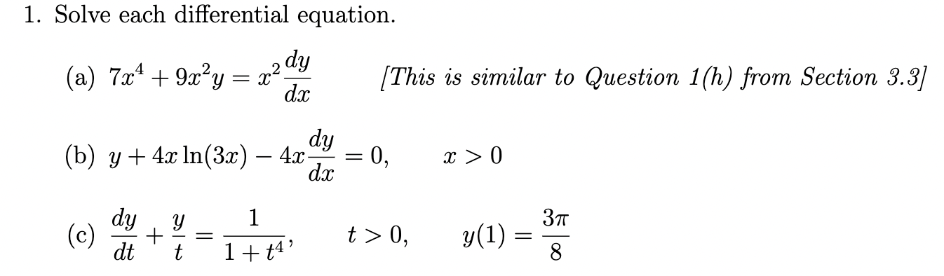Solved 1. Solve each differential equation. (b) | Chegg.com