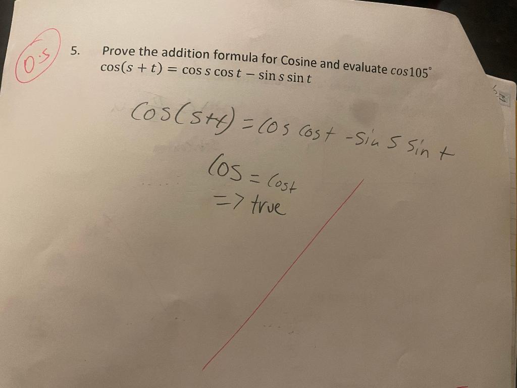 Solved Prove the addition formula for Cosine and evaluate | Chegg.com