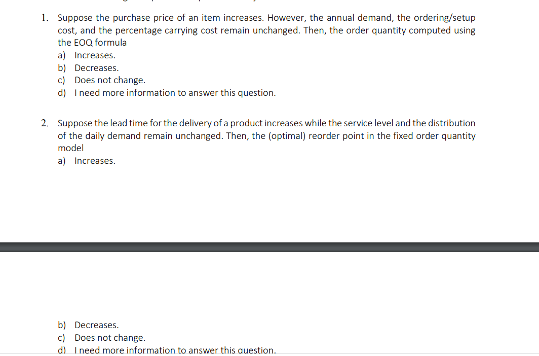 Solved 1. Suppose the purchase price of an item increases. | Chegg.com