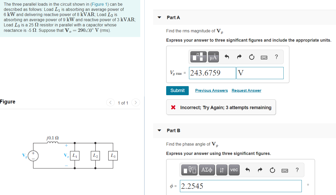 Solved The three parallel loads in the circuit shown in | Chegg.com
