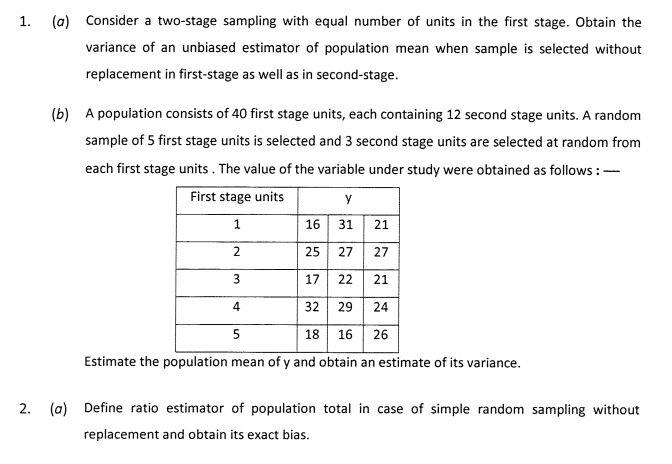 1. (a) Consider a two-stage sampling with equal | Chegg.com