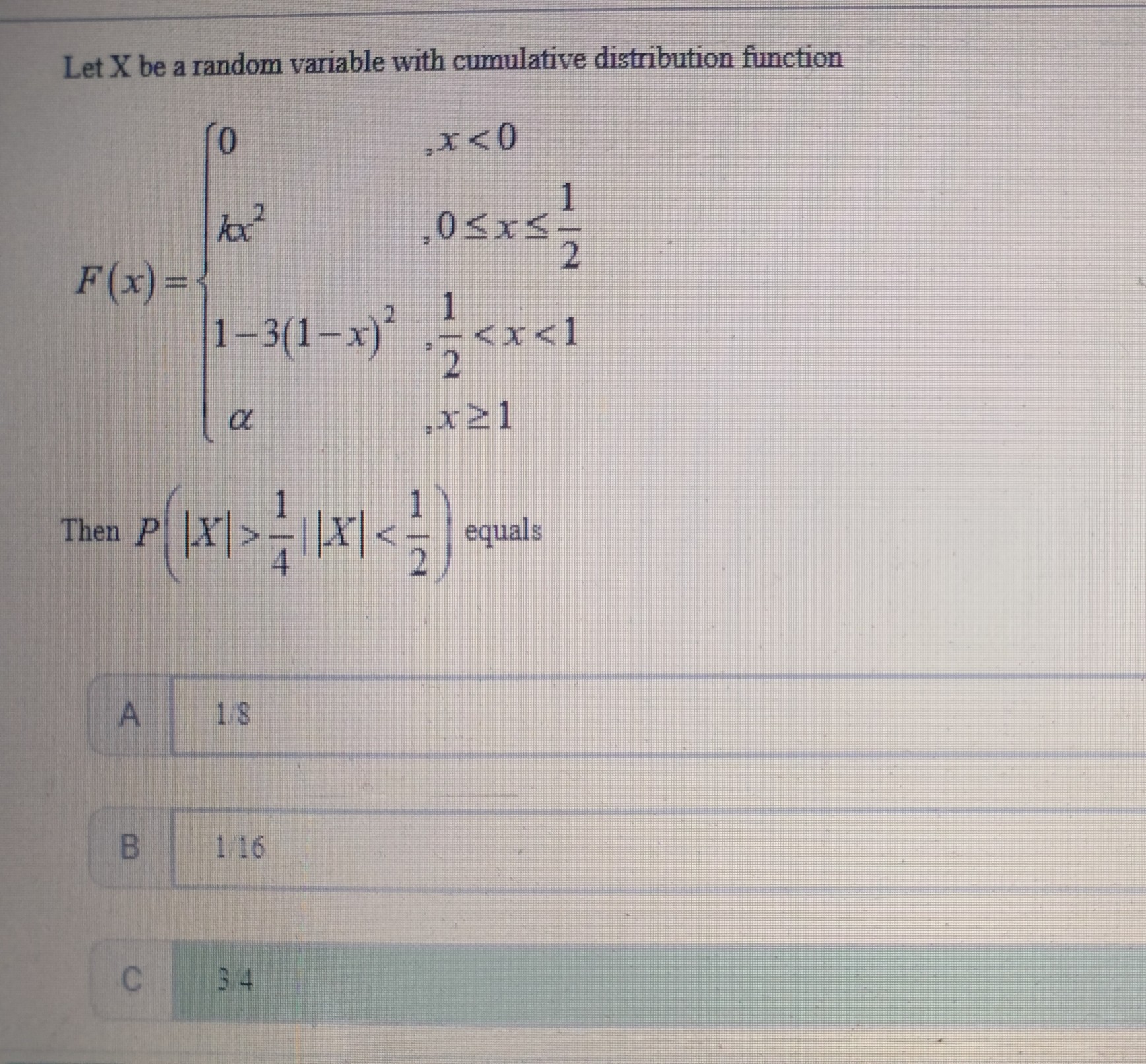 Solved Let X be a random variable with cumulative | Chegg.com