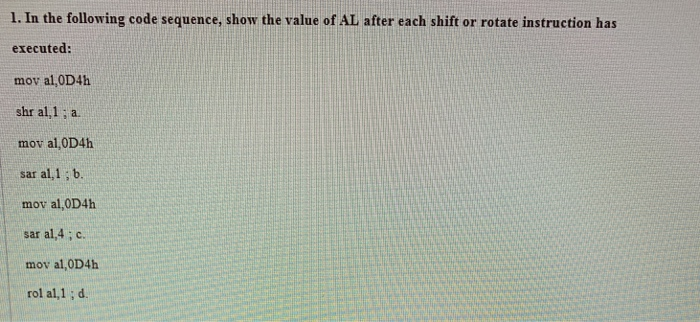Solved 1 In The Following Code Sequence Show The Value Of 