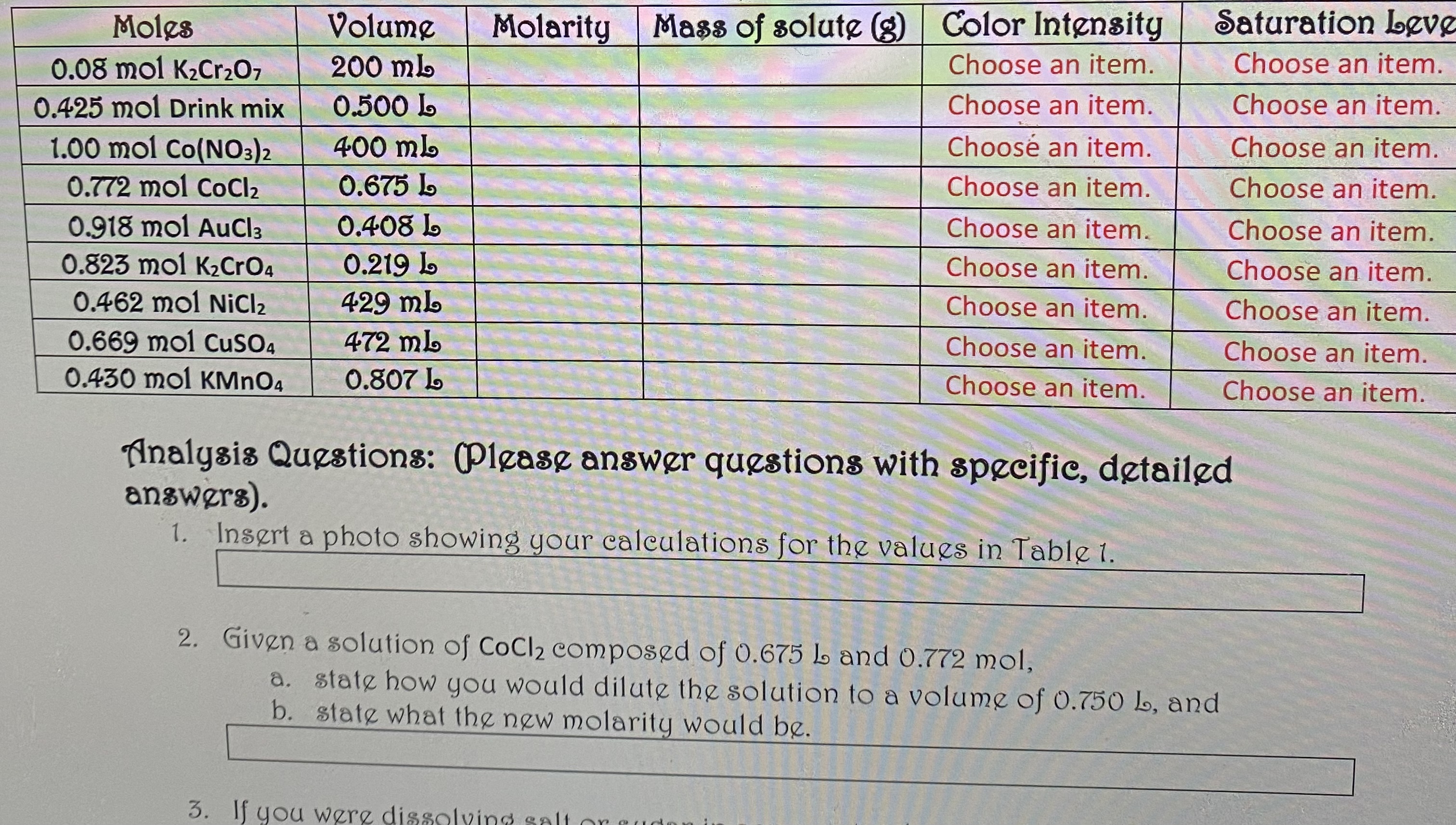 Analysis Questions: (Please answer questions with | Chegg.com