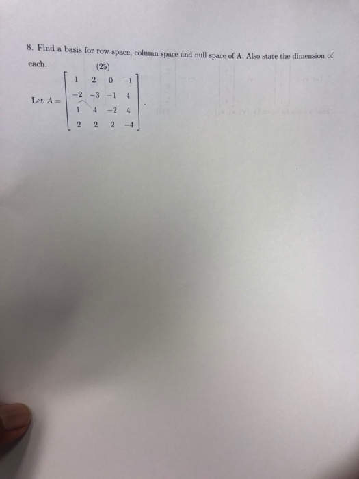 Solved 8. Find a basis for row space, column space and null | Chegg.com
