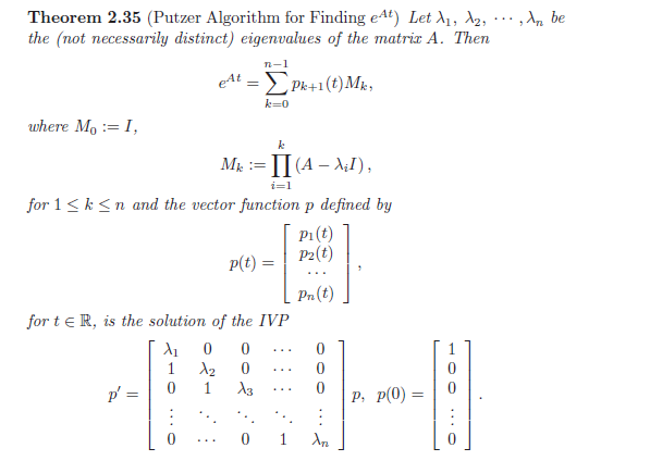 Solved Theorem 235 Putzer Algorithm For Finding At Leti 5505